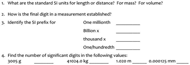 what are the standard sl units for length or distance for mass for ...