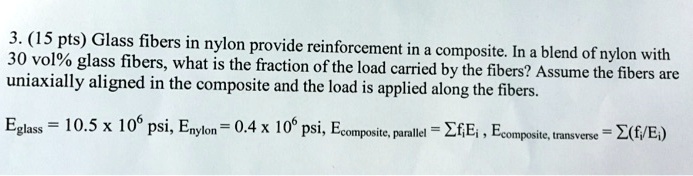 3. (15 pts) Glass fibers in nylon provide reinforcement in a composite ...