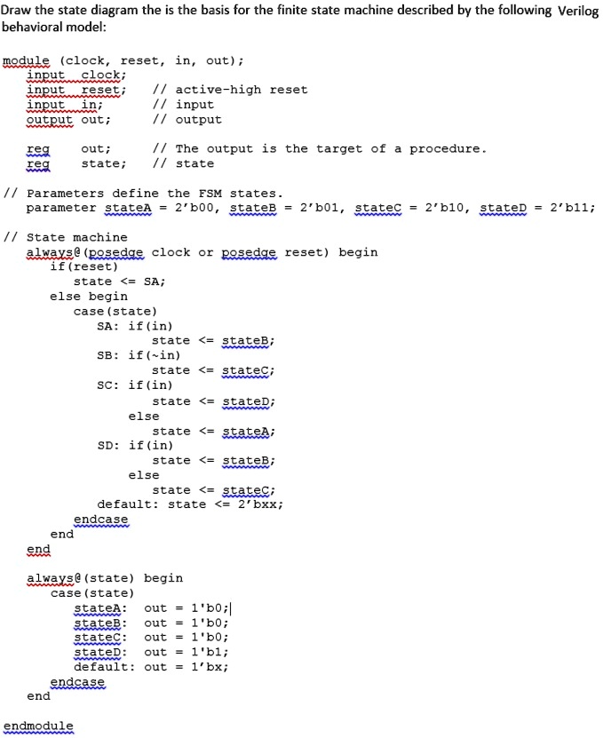 SOLVED: Text: Draw the state diagram that is the basis for the finite state machine described by ...