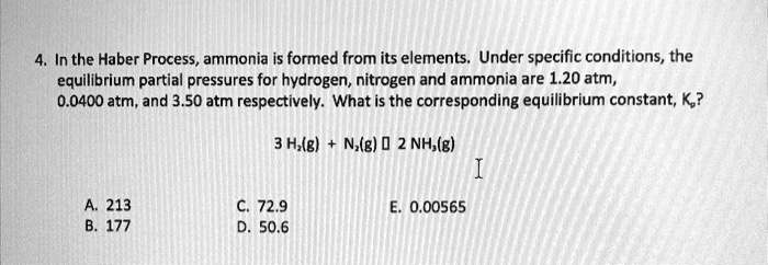 In the Haber Process, ammonia Is formed from its elements Under ...