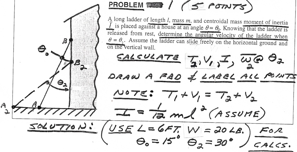 SOLVED: PROBLEM SPO7S A long ladder of length l, mass m, and centroidal ...