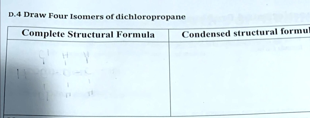 draw the four isomers of dichloropropane with complete structural ...