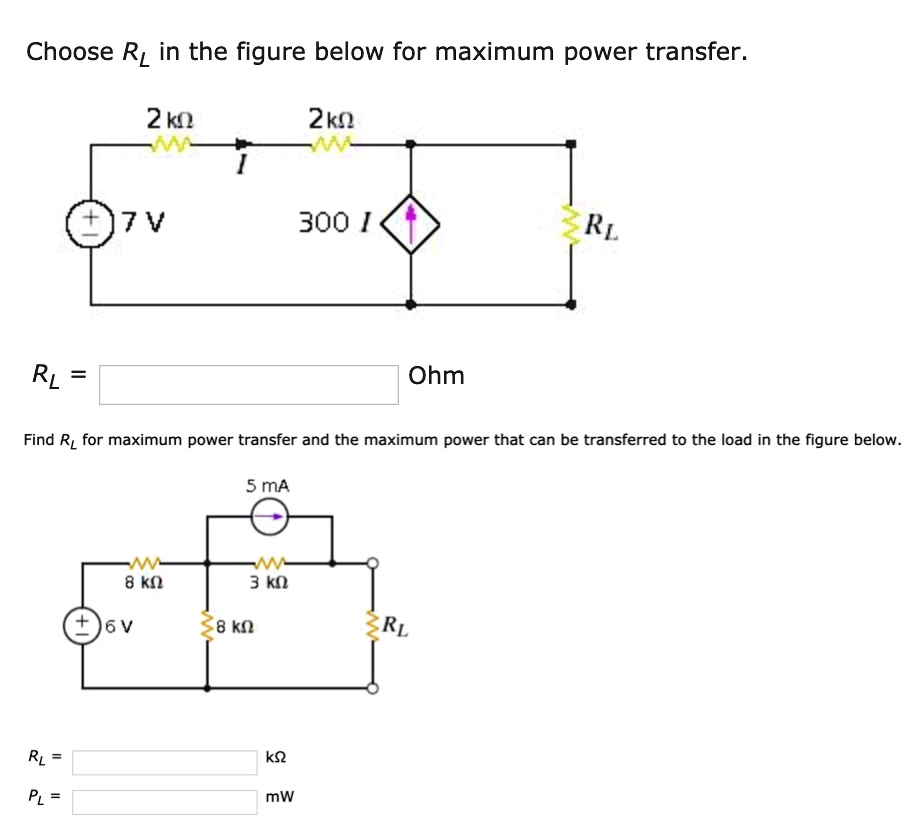 SOLVED: Choose R in the figure below for maximum power transfer. 2kÎ ...