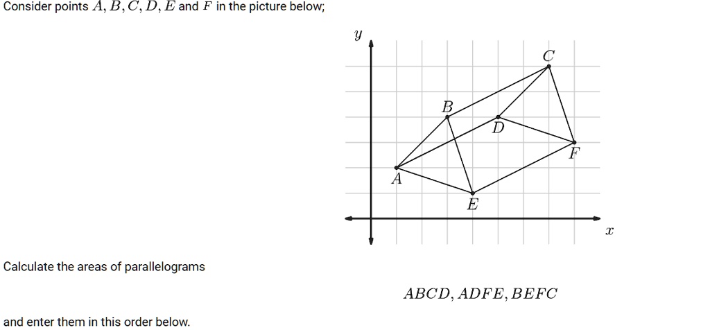 Consider points A, B, C, D, E, and F in the picture below. B D E Calculate the areas of ...