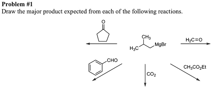 SOLVED: Problem #1: Draw the major product expected from each of the following reactions CH3MgBr ...