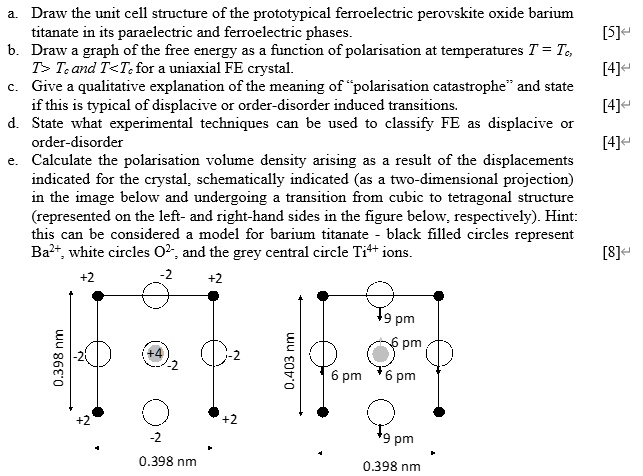 a. Draw the unit cell structure of the prototypical ferroelectric perovskite oxide barium ...