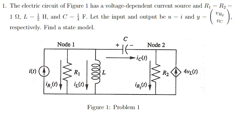 SOLVED: 1. The electric circuit of Figure 1 has a voltage-dependent current source and Ri = R2 ...