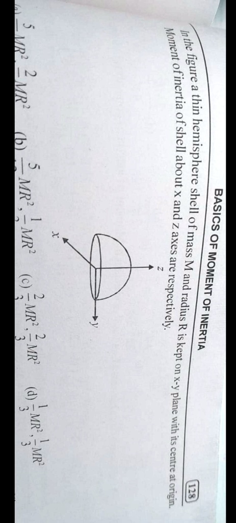 BASICS OF MOMENT OF INERTIA 128 In the figure a thin hemisphere shell ...