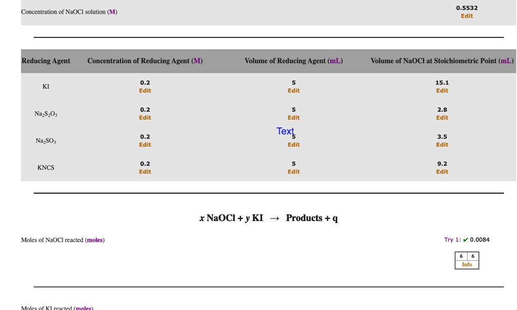 5532 edit concentration of naoci solution m reducing agent...