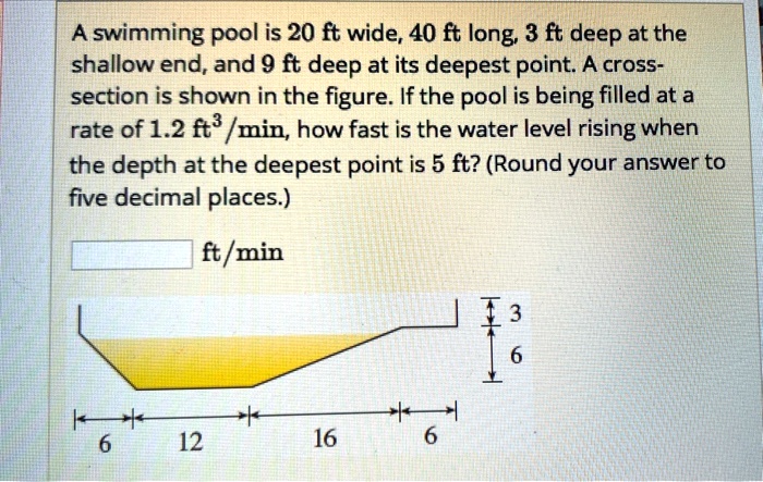 SOLVED: swimming pool is 20 ft wide, 40 ft long 3 ft deep at the ...