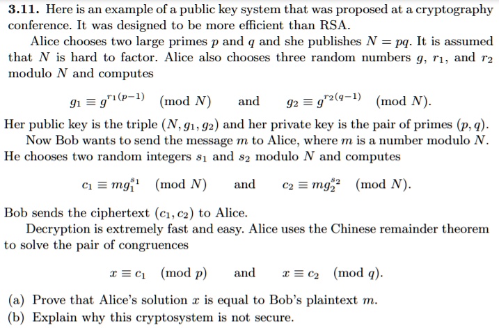 311 here is an example of a public key system that was proposed at a cryptography conference it ...