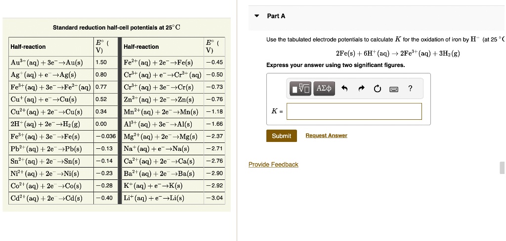 part a standard reduction half cell potentials at 25c e v 150 e v 045 ...