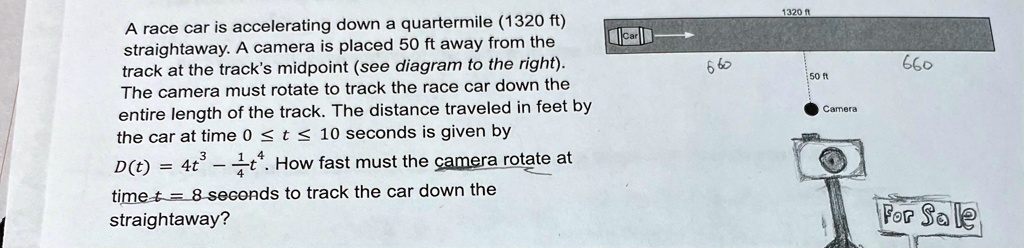 A race car is accelerating down a quartermile (1320 ft)...