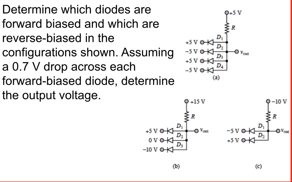 SOLVED: Determine which diodes are forward biased and which are reverse-biased in the D1 +5 V o ...