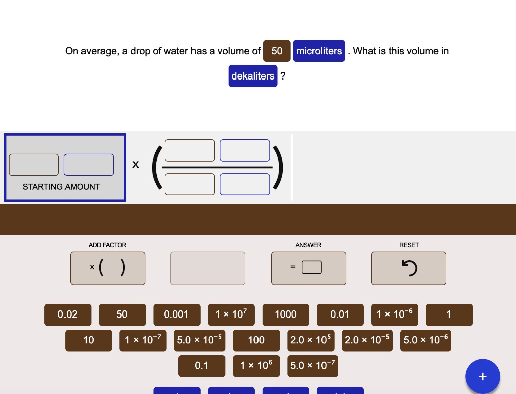 on average drop of water has a volume of 50 microliters what is this ...