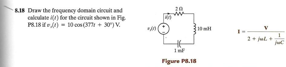 SOLVED: 8.18 Draw the frequency domain circuit and calculate i(t) for the circuit shown in Fig ...