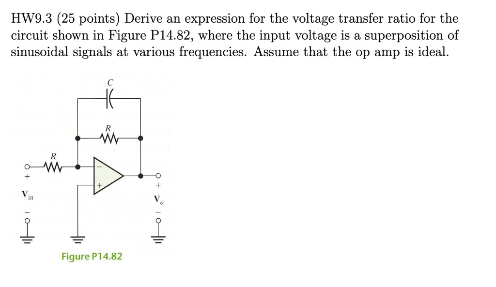 SOLVED: HW9.3 (25 points) Derive an expression for the voltage transfer ratio for the circuit ...