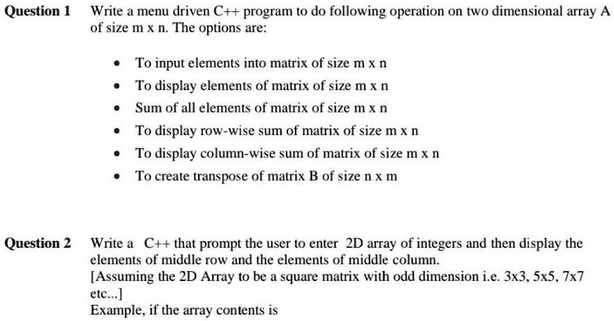 Solved Writing The Code Not An Image Of The Code Question 1 Write A Menu Driven C Program To 9256