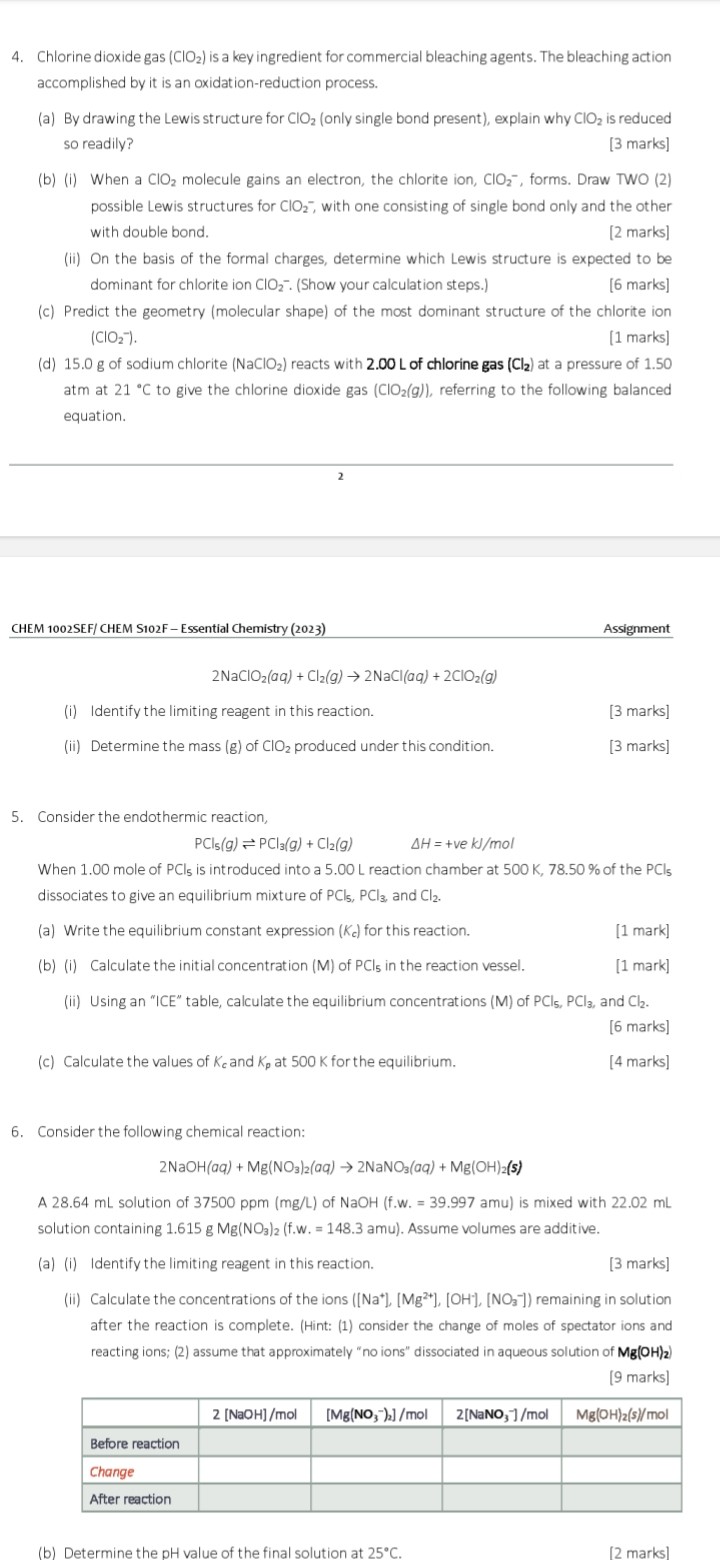 4. Chlorine dioxide gas (ClO2) is a key ingredient for commercial bleaching agents. The ...