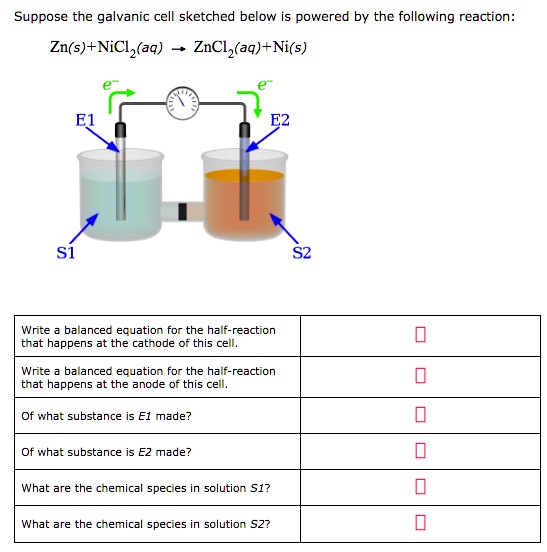 SOLVED: Suppose the galvanic cell sketched below is powered by the ... SOLVED: Suppose the galvanic cell sketched below is powered by the ...
