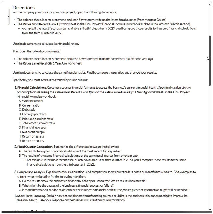 Directions For the company you chose for your final project, open the ...