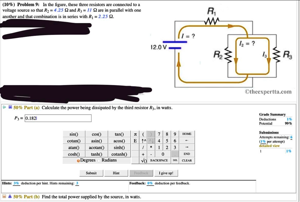 SOLVED: (10 %) Problem 9: In the figure , these three resistors are ...