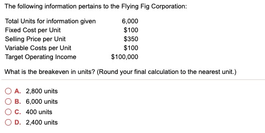 SOLVED: The following information pertains to the Flying Fig Corporation: Total Units for ...