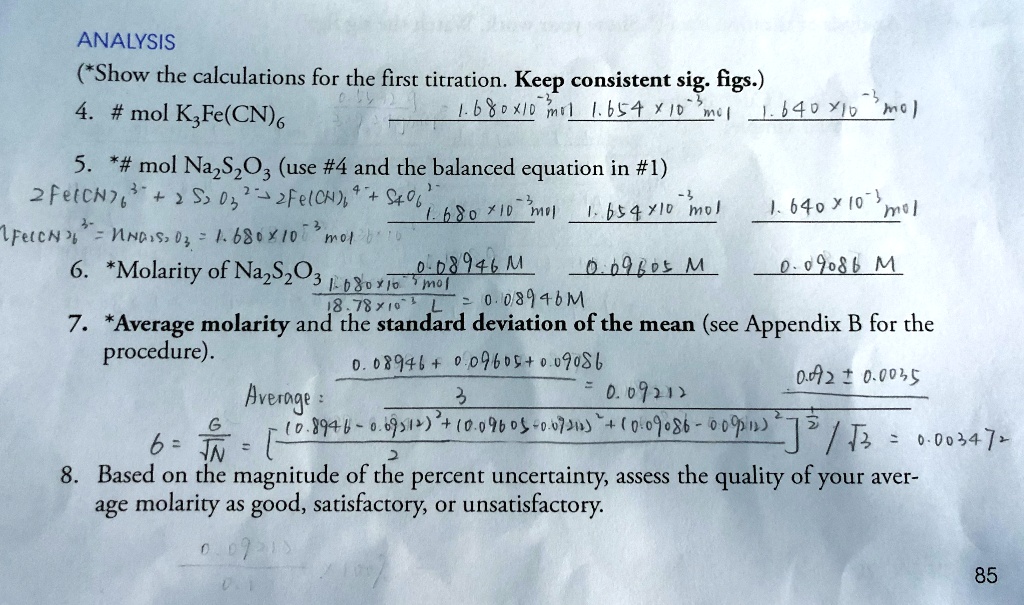 analysis show the calculations for the first titration keep consistent ...