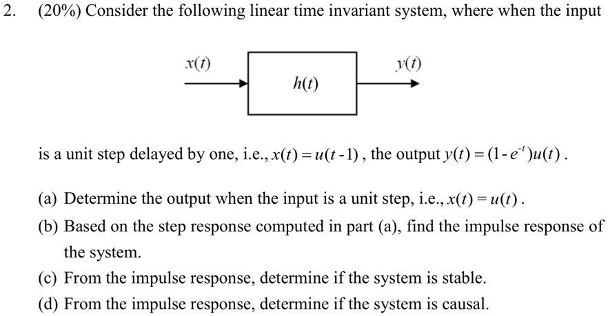 Solved 2 20 Consider The Following Linear Time Invariant System Where When The Input Xt 