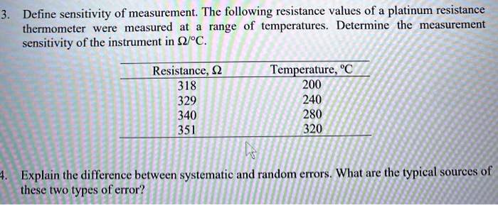 SOLVED: Define sensitivity of measurement. The following resistance ...