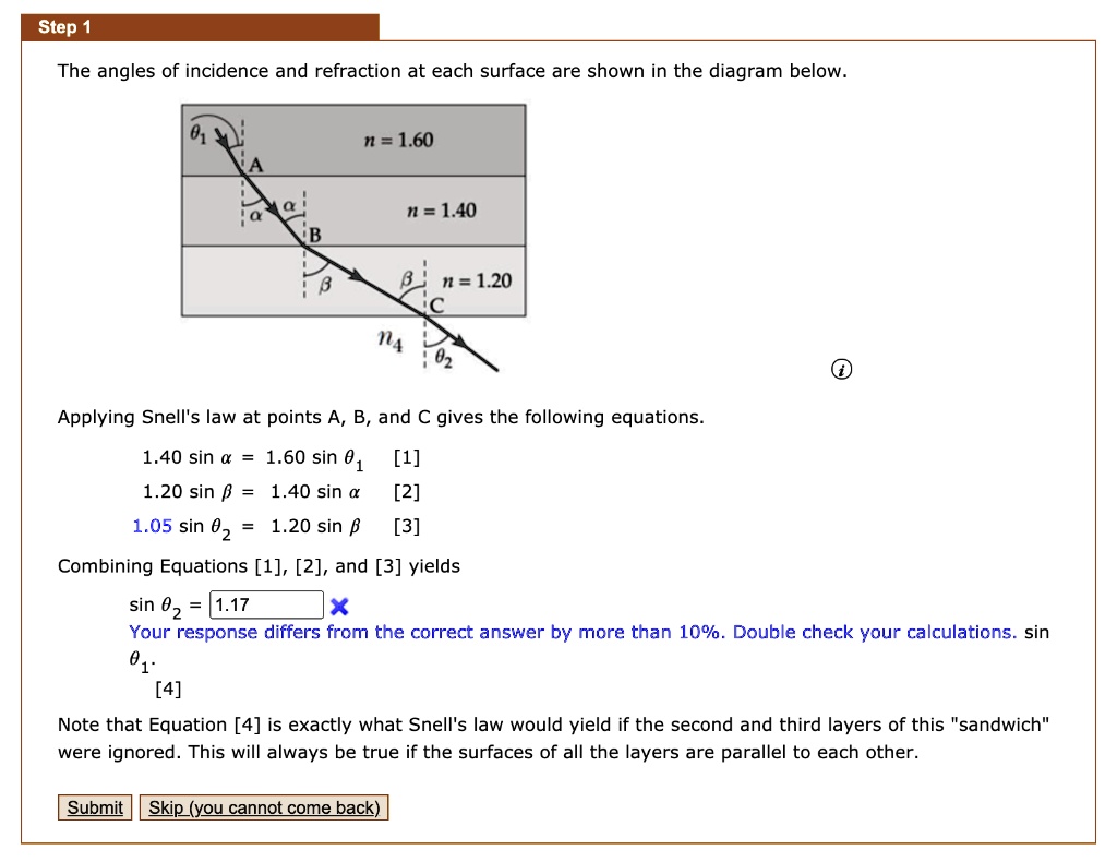 step the angles of incidence and refraction at each surface are shown ...
