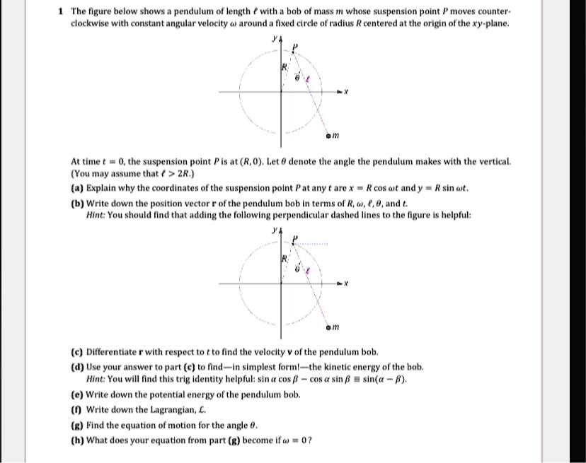 Helping find part c) 1 The figure below shows a pendulum of length L ...