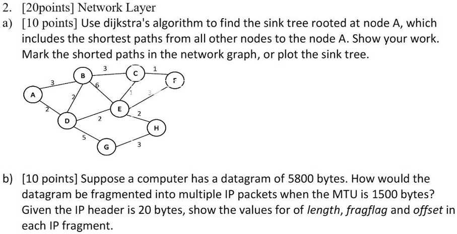 SOLVED:2 [2Opoints] Network Layer a) [10 points] Use dijkstra's ...