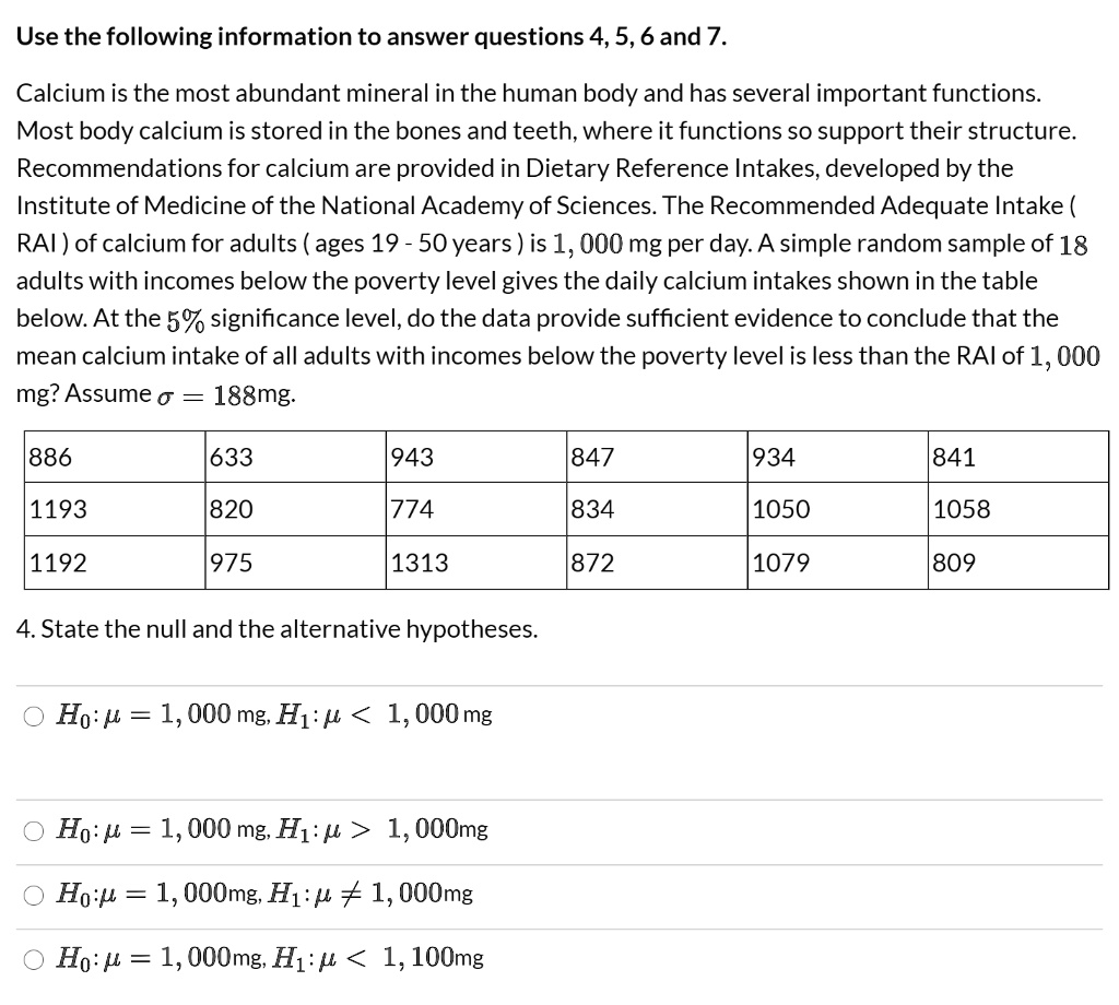 use the following information to answer questions 456 and 7 calcium is ...