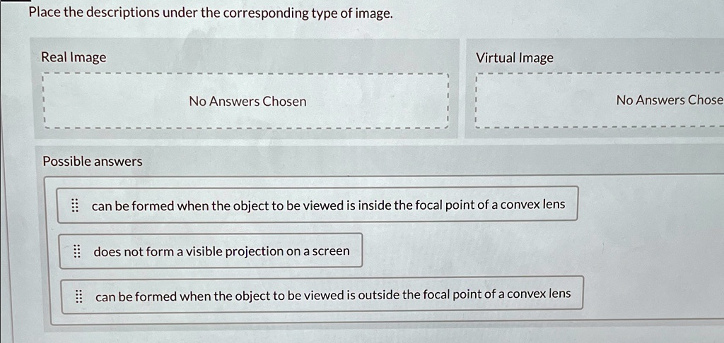Place the descriptions under the corresponding type of image: Real ...
