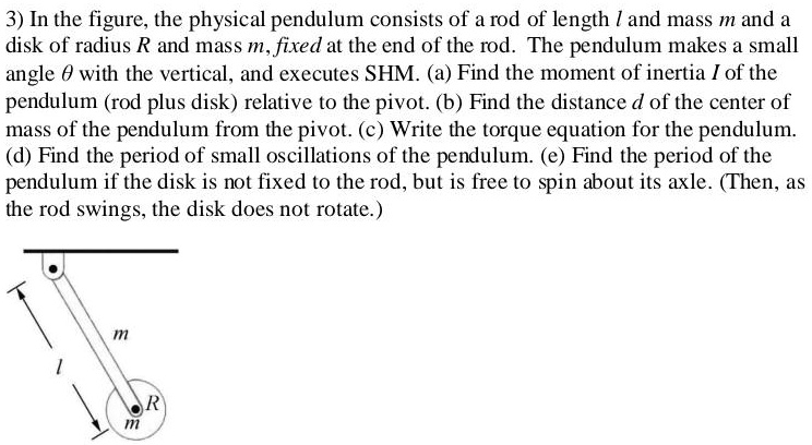 SOLVED: 3) In the figure, the physical pendulum consists of a rod of ...
