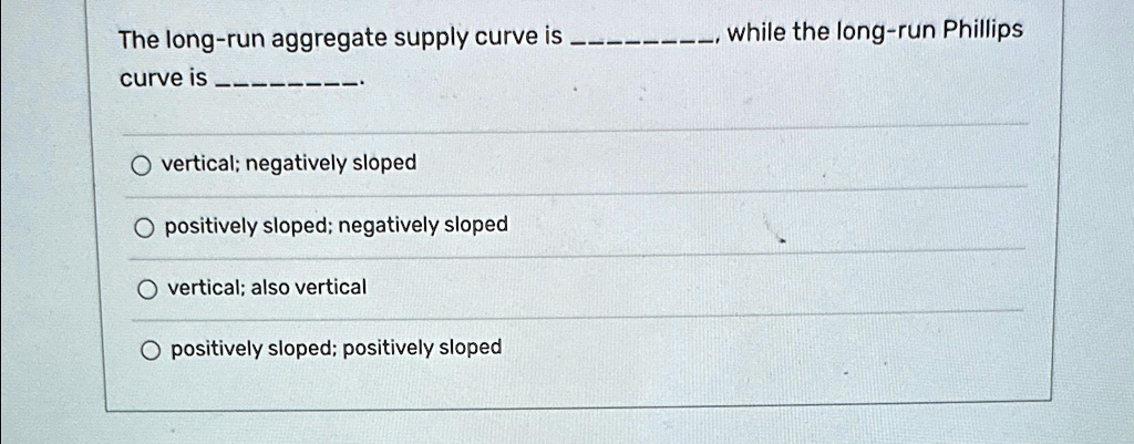 The long-run aggregate supply curve is , while the long-run Phillips ...