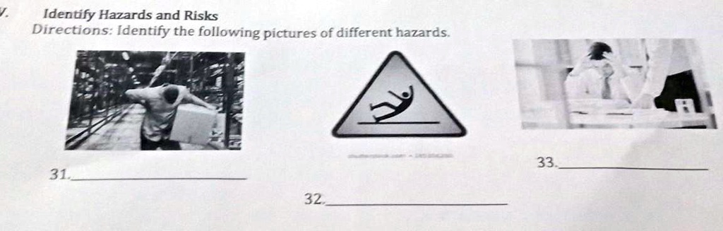 Identify Hazards and Risks Directions: Identify the following pictures ...