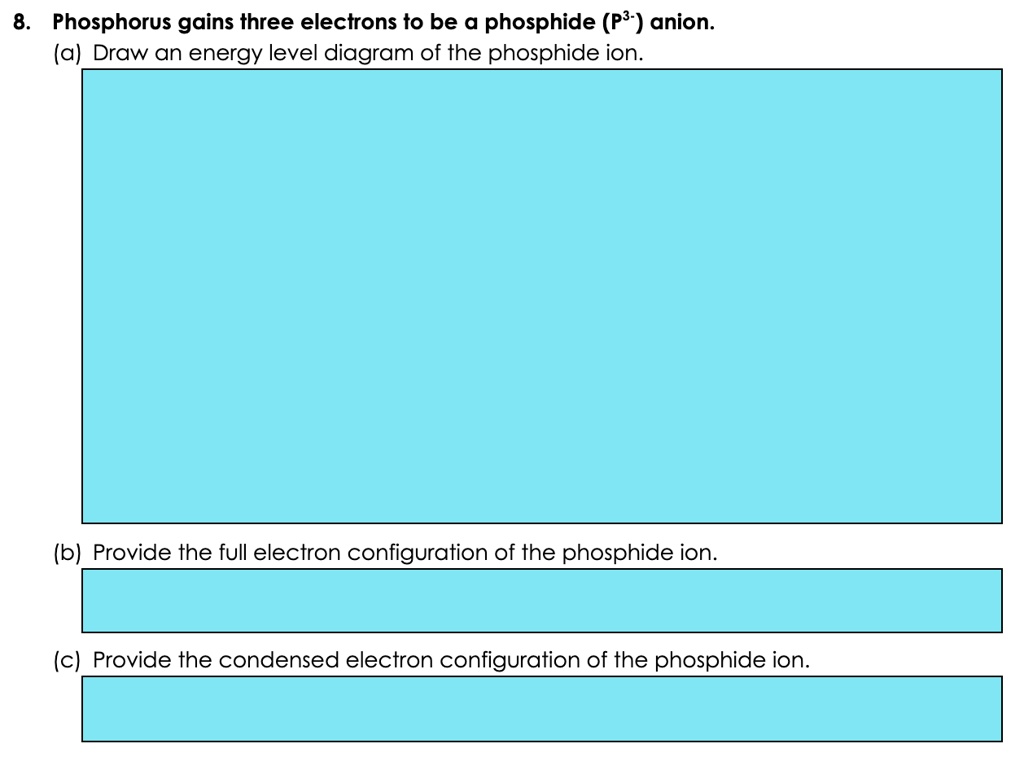 SOLVED:8 Phosphorus gains three electrons to be phosphide (Pa = ) anion. (a) Draw an energy ...