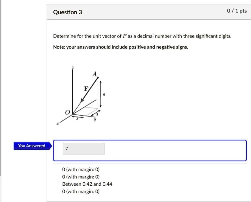 question 3 01 pts determine for the unit vector of vecf as a decimal ...