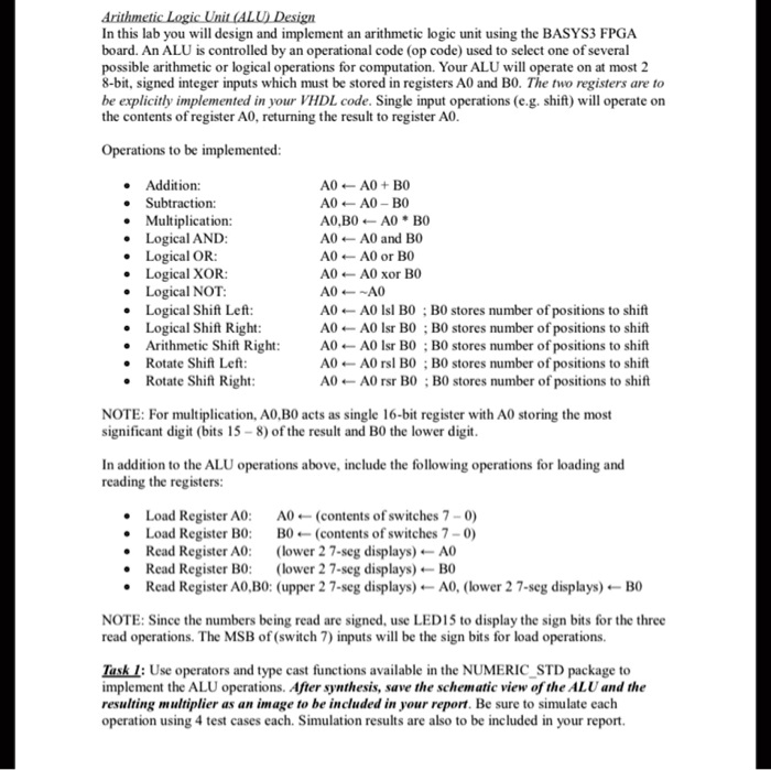 Solved Arithmetic Logic Unit Alu Design In This Lab You Will Design And Implement An