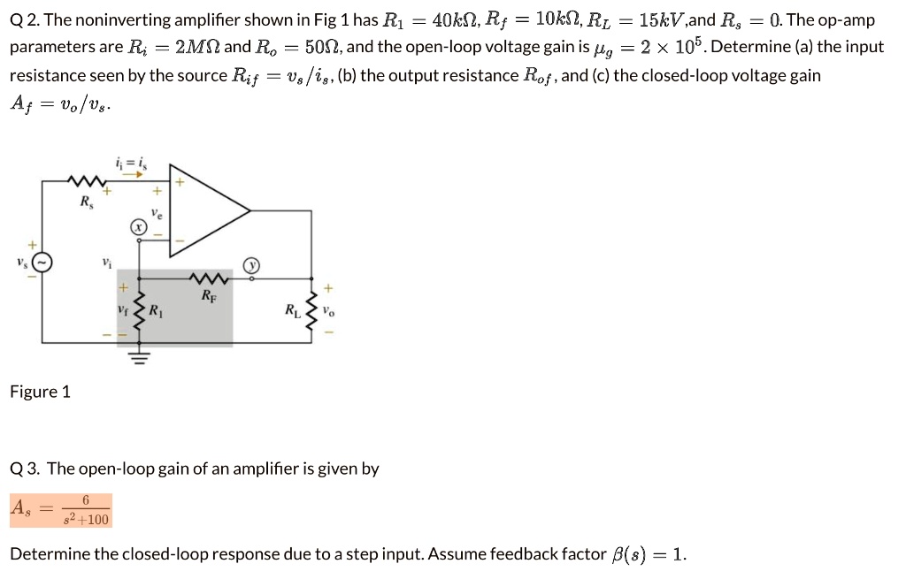SOLVED: Q2. The noninverting amplifier shown in Fig 1 has R1 = 40kÎ©, Rf = 10kÎ©, R = 15kÎ©, and ...