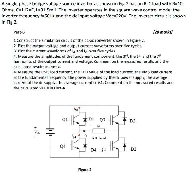 SOLVED: A single-phase bridge voltage source inverter as shown in Fig.2 has an RLC load with R ...