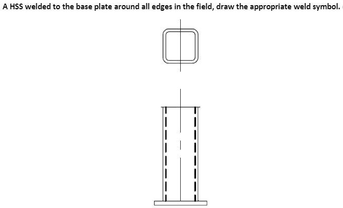 A HSS welded to the base plate around all edges in the field, draw the appropriate weld symbol.