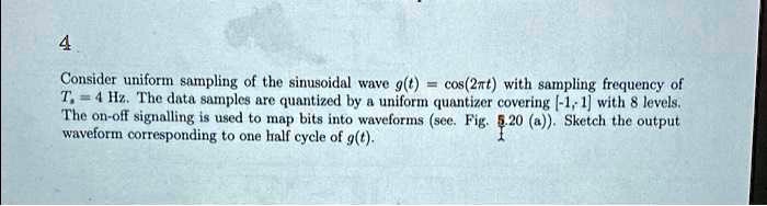 4 Consider uniform sampling of the sinusoidal wave g(t) = cos(2π t) with sampling frequency of ...