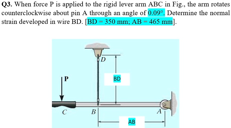 Q3. When force P is applied to the rigid lever arm ABC in Fig., the arm ...