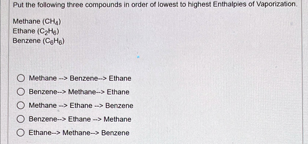 Put the following three compounds in order of lowest to highest ...