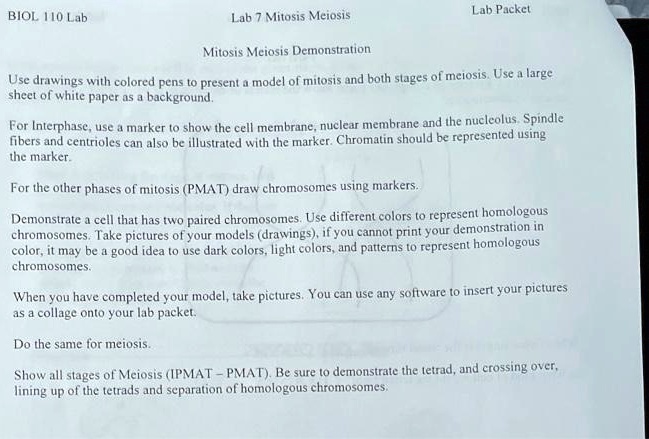 SOLVED: Lab Pack BIOL 110 Lab Lab: Mitosis and Meiosis Demonstration ...