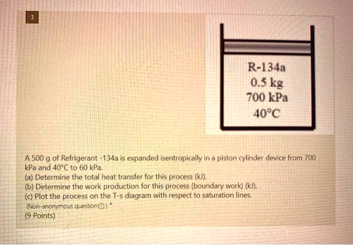 SOLVED: R-134a 0.5 kg 700 kPa 40Â°C A 500 g of Refrigerant 134a is ...