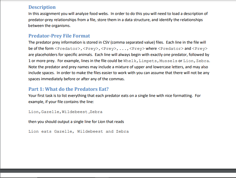 Description In this assignment you will analyze food webs. In order to ...